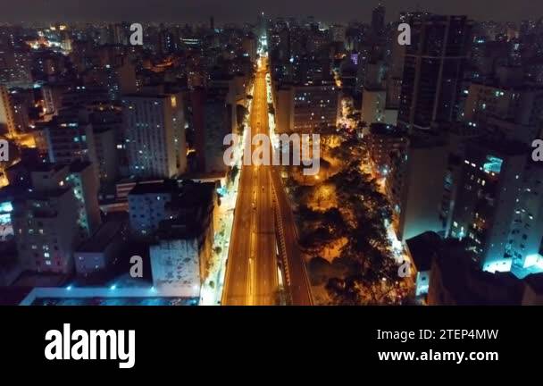 Night downtown Sao Paulo Brazil. Downtown district at night life ...