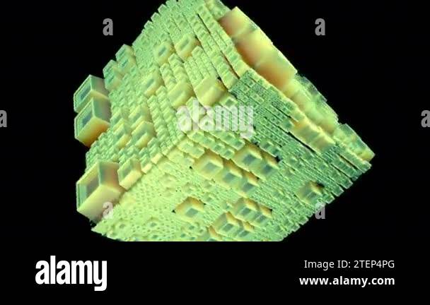 Rotating cube with futuristic texture. Design. 3D cube with bulging ...