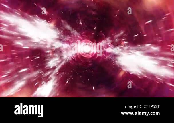 Abstract red glow hyperspace warp energy tunnel through space time with ...
