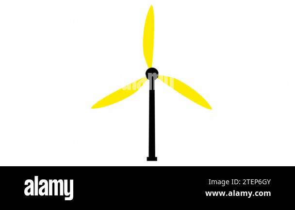 Animated flat ecology icon. yellow symbol of wind power plant. Blades ...