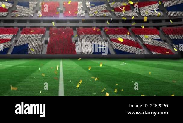 Animation of gold confetti falling over flag of united kingdom in ...