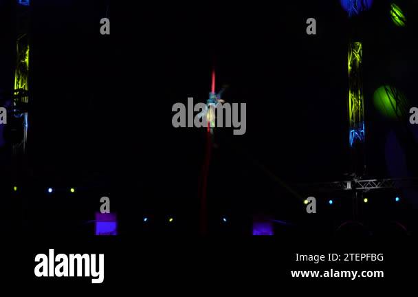 Flexible Beautiful Slim Gymnast Artist Performing On The Stage. 4K ...