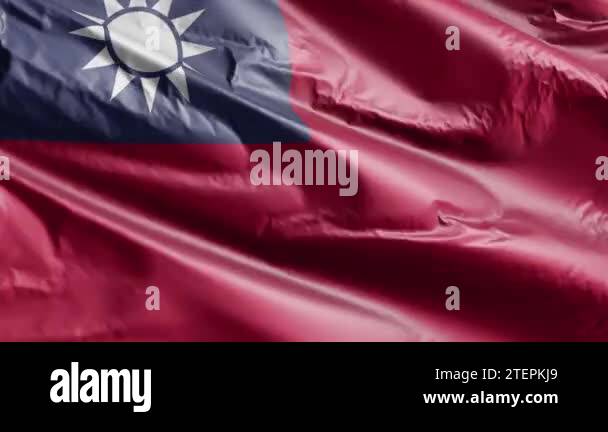 Taiwan flag waving on the wind loop. Taiwanese banner swaying on the ...
