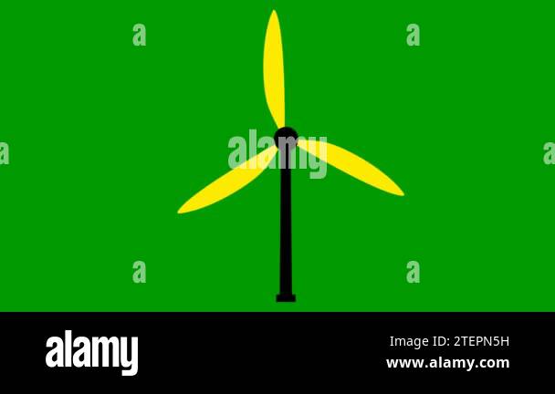 Animated flat ecology icon. yellow symbol of wind power plant. Blades ...