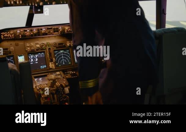 African American Captain Inserting Destination Coordinates On Control Panel And Dashboard In