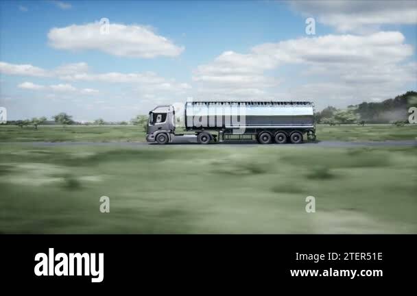 Generic 3d model of gasoline truck very fast driving on highway. Gas ...