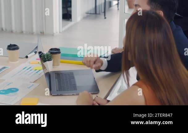 Close up businessman manager meeting with employee discussing project ...