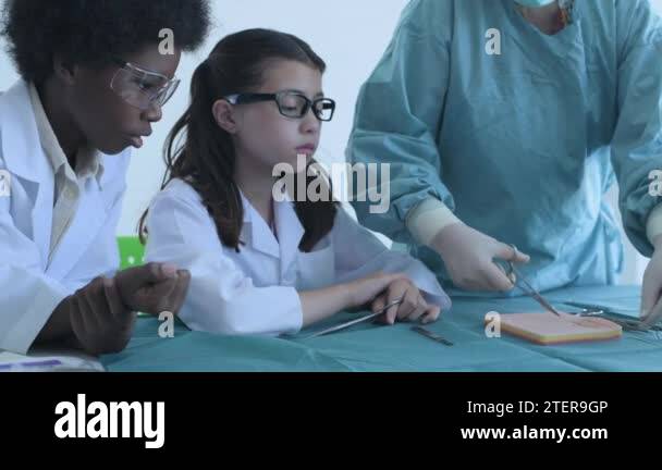 Education concept of 4k Resolution. Medical school students practicing ...