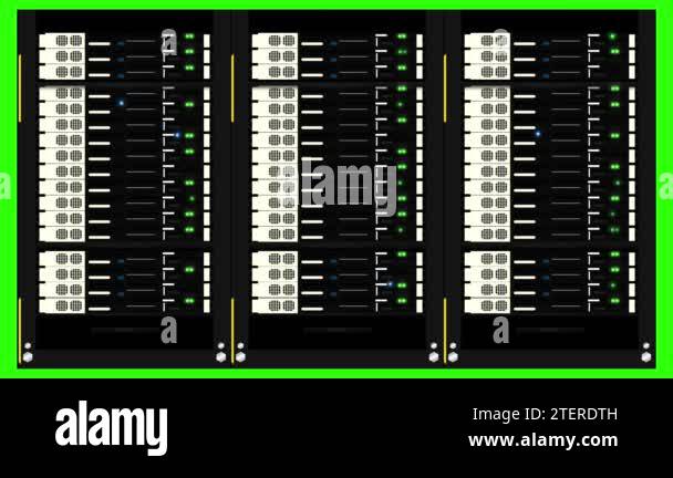 Networking Servers with Blinking Lights Placed on a Green Screen 4K ...