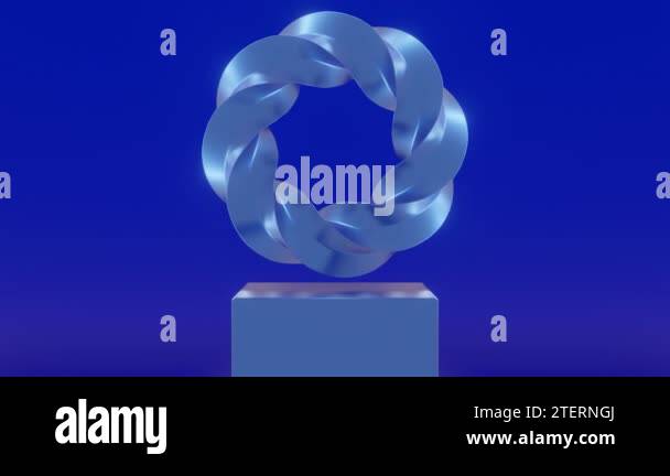 Rotating 3d ring on pedestal. Design. Swirling 3d ring rotates above ...