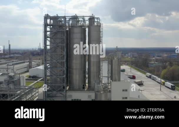 Chemical processing plant. Aerial view of Modern high-tech production ...