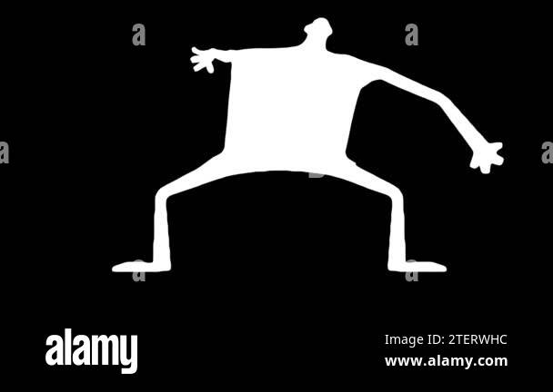 Shrinking big wide white cartoon figure, steps arms and legs gradual ...