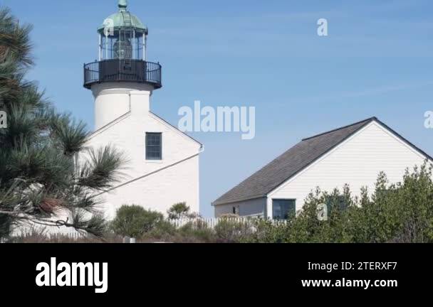 Vintage lighthouse tower, retro light house, old fashioned classic ...