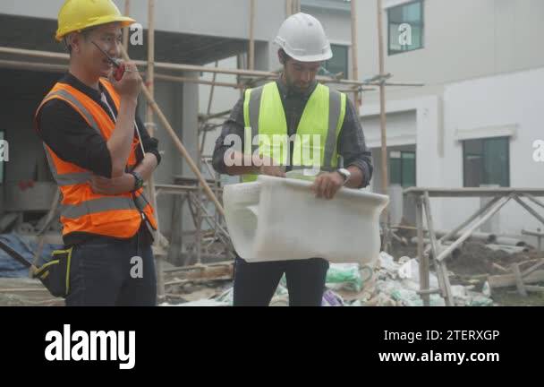 Team group of contractor and architect with foreman explaining about ...