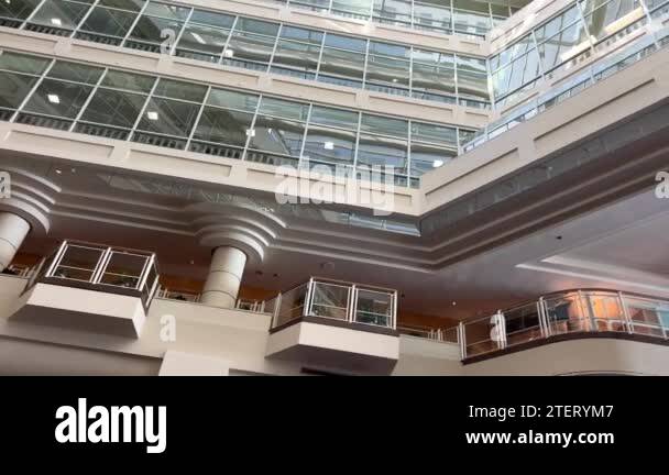 Inside Canada Place, the camera smoothly drives through beautiful ...