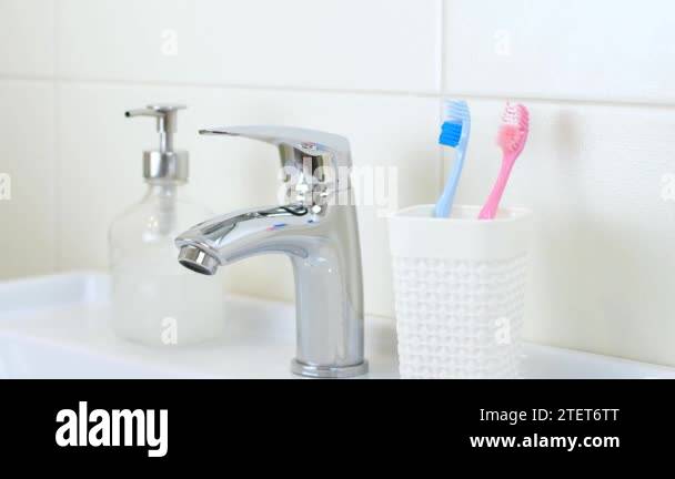 Woman changing old brushes for new modern ultrasonic toothbrush in ...