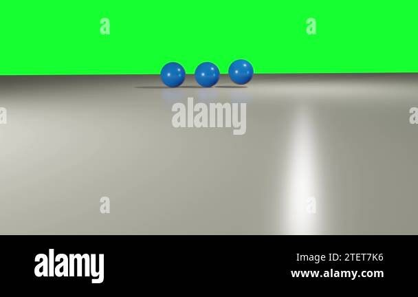 3D render animation on green screen .Three balls rolling around on ...