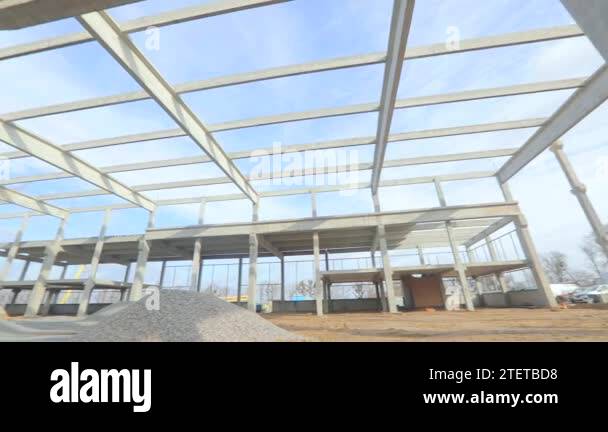 Reinforced concrete roof. Reinforced concrete structure against the sky ...