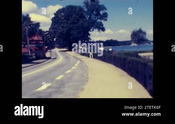 copenhagen,Denmark april 18 1970:provincial road in denmark with sea ...