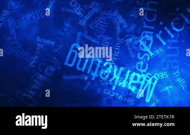 Blue Text of Marketing concept word typing motion animation on blue ...