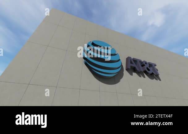AT AND T logo on the wall, Editorial use only, 3D animation, time lapse ...