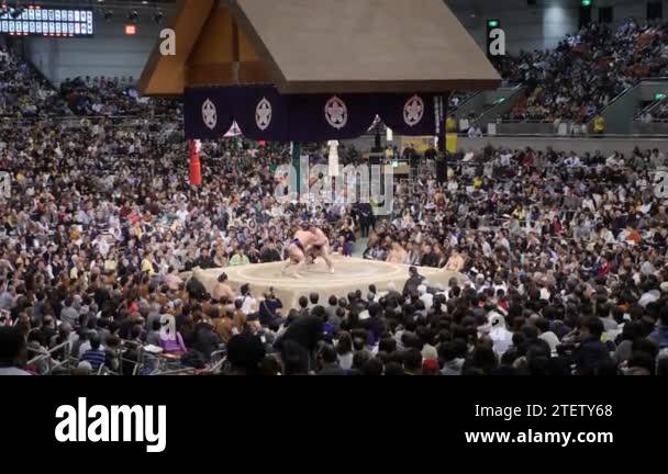 Sumo tournament in Japan. Sumo wrestlers fight. Sumo match Stock Video ...