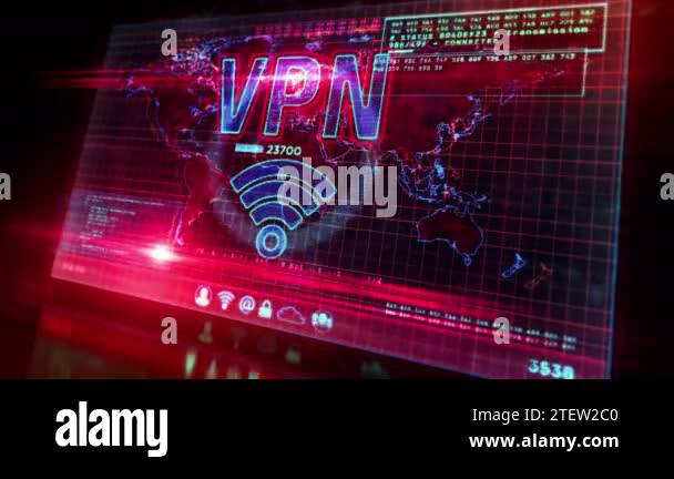 VPN on computer screen loop. Virtual private network and encrypted link ...