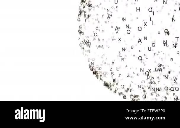 Abstract composition from chaotic moving letters are placed in a shape ...