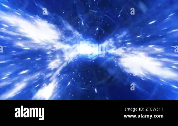 Abstract Interstellar flight, time travel jump in blurred blue star ...
