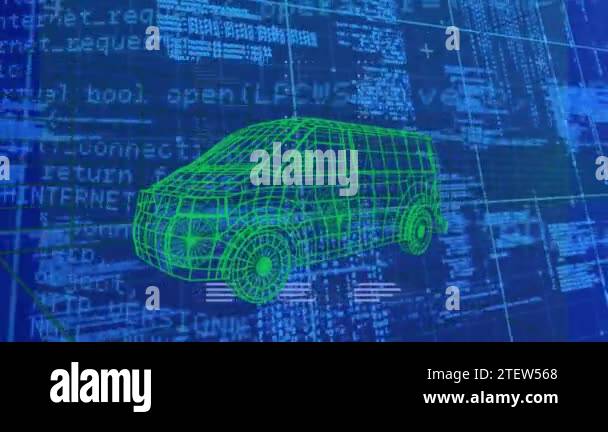 Animation Of Van With Graphical User Interface Moving Over Programming Data And Grid Pattern