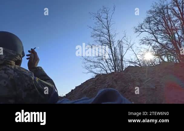 Clear skies with sounds of exploding shells. Sounds of war. Ukrainian ...