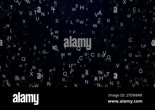 Abstract composition from chaotic moving letters are placed in a shape ...