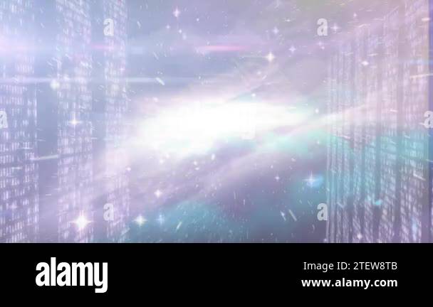 Animation of digital electronic circuit board patterns moving between bar graphs in galaxy ...