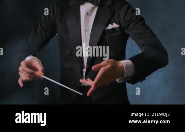 Concert of classical music under direction of an orchestra conductor ...