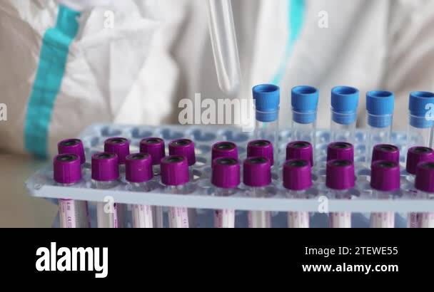 Process of coronavirus PCR antigen testing examination by nurse medic ...