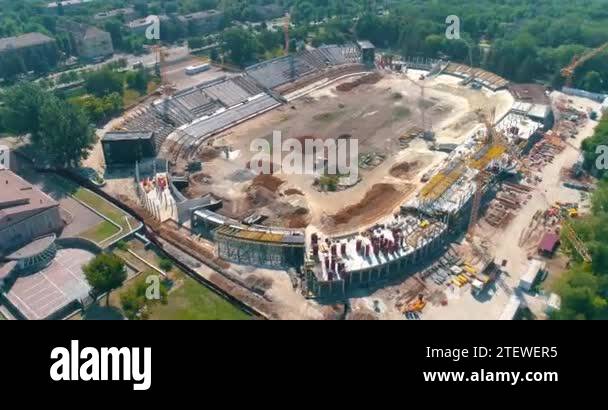 Construction of a new modern stadium from above. Construction site of ...