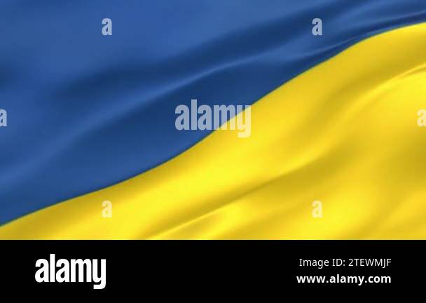 The Ukrainian flag flies diagonally. Blue and yellow official state ...