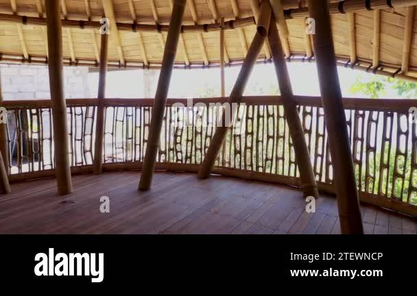 Golden Yellow ornamental Bamboo Railing. Curved staircase with an Asian ...