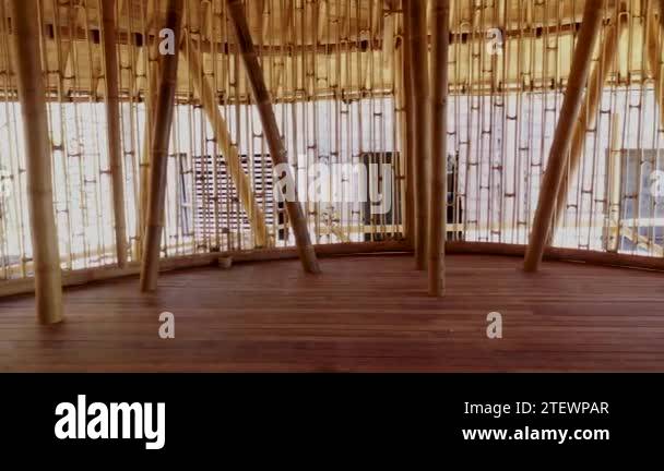 Golden Yellow ornamental Bamboo Railing. Curved staircase with an Asian ...