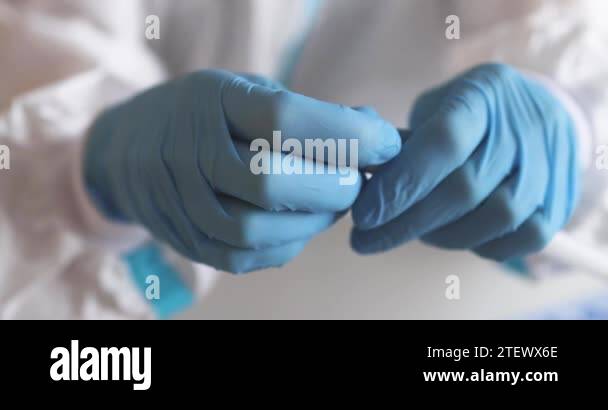 Process of coronavirus PCR antigen testing examination by nurse medic ...
