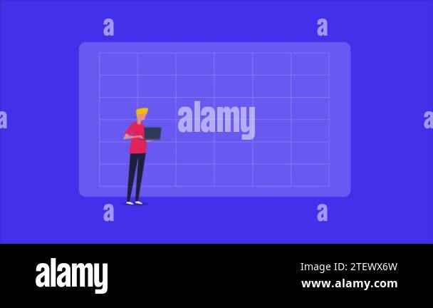 2d animation concept of cartoon businessman analyzing company financial ...