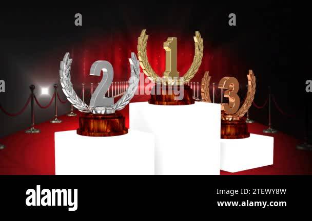 Animation of first, second and third place award trophies at winners ...