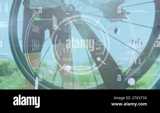 Animation of interface with data processing over caucasian man ...