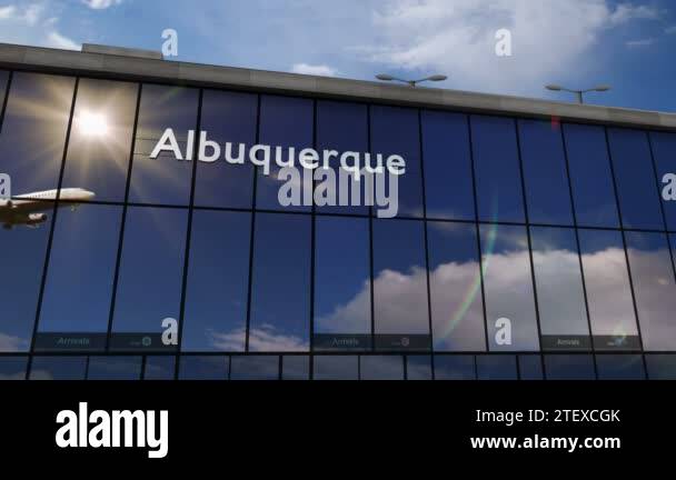 Plane landing at Albuquerque, USA, New Mexico 3D rendering animation ...