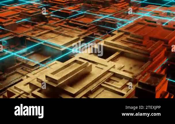 Rough abstract geometrical motion background with blue illuminated connecting lines over the ...