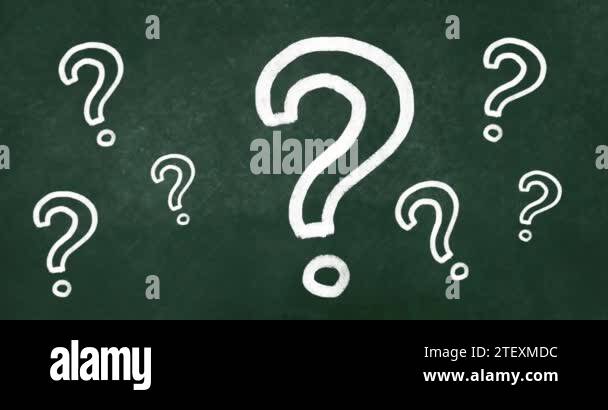 Handdrawn animation write a Question marks in chalk on a green ...