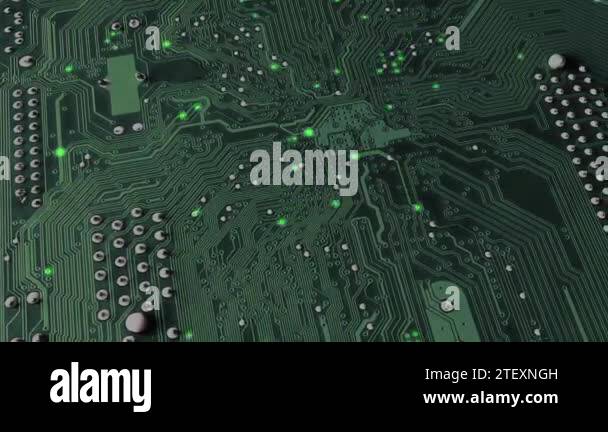 Animation electronic signal move and flash along the surface tracks of ...