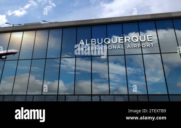 Plane landing at Albuquerque, USA, New Mexico 3D rendering animation ...