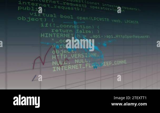 Animation of rotating plane project over data processing and graphs in ...