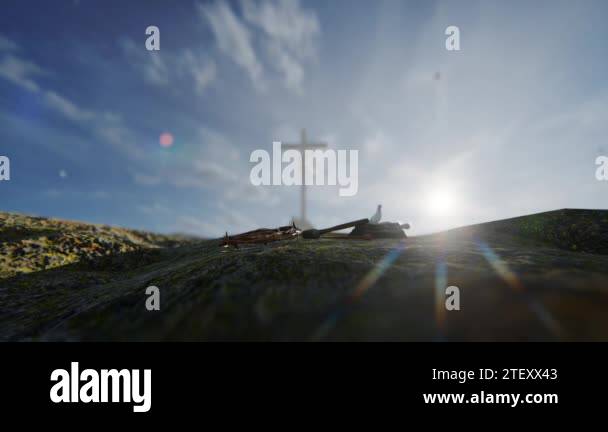 Crucifixion of Jesus Christ with thorn crown, nails, hammer and a rope ...